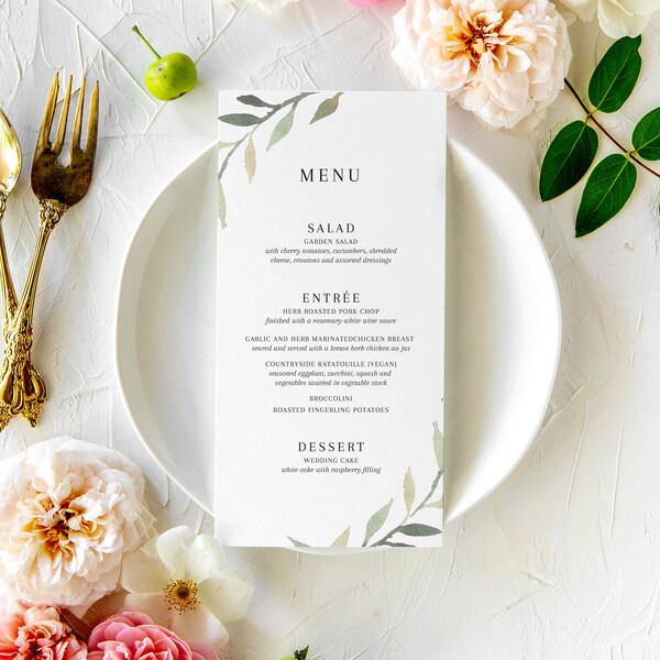 Watercolor Greenery Menu - Etsy