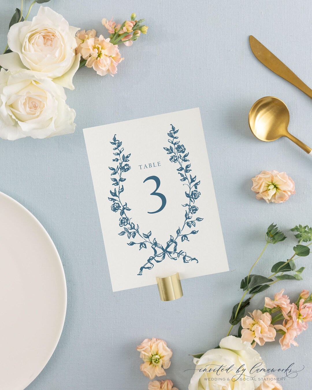 ELENA | Floral Wedding Table Numbers, Blue Wildflower Wreath Table ...