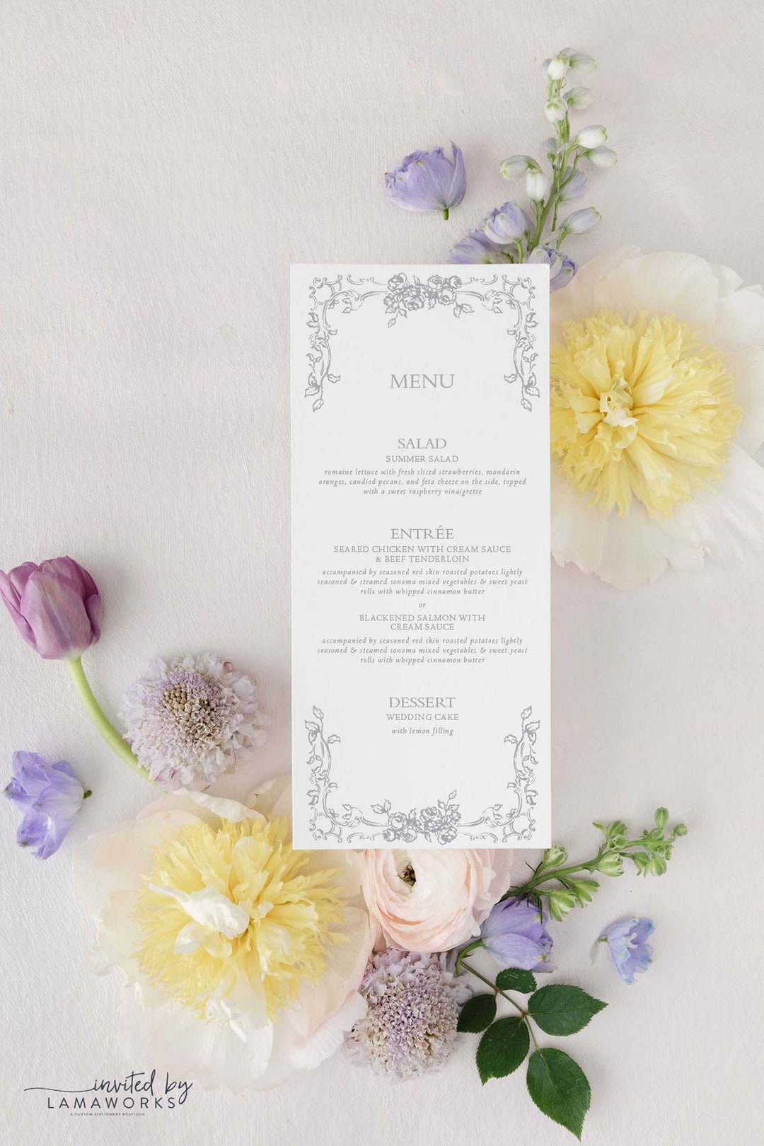 NICOLE | Elegant Frame Wedding Menu Printed, Classic Wedding Decor ...
