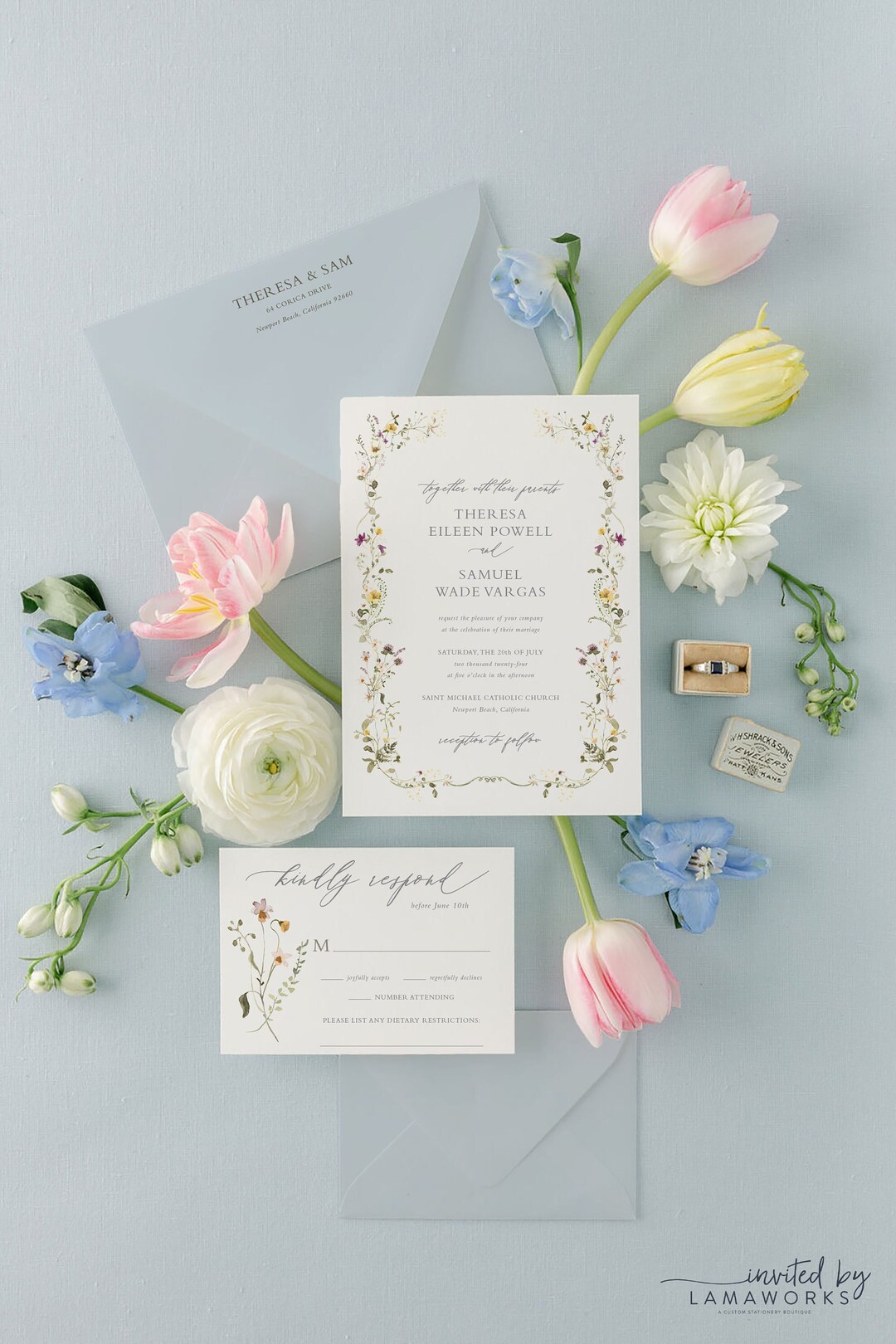 THERESA Soft Wildflower Wedding Invitations, Floral Wedding Invitation ...