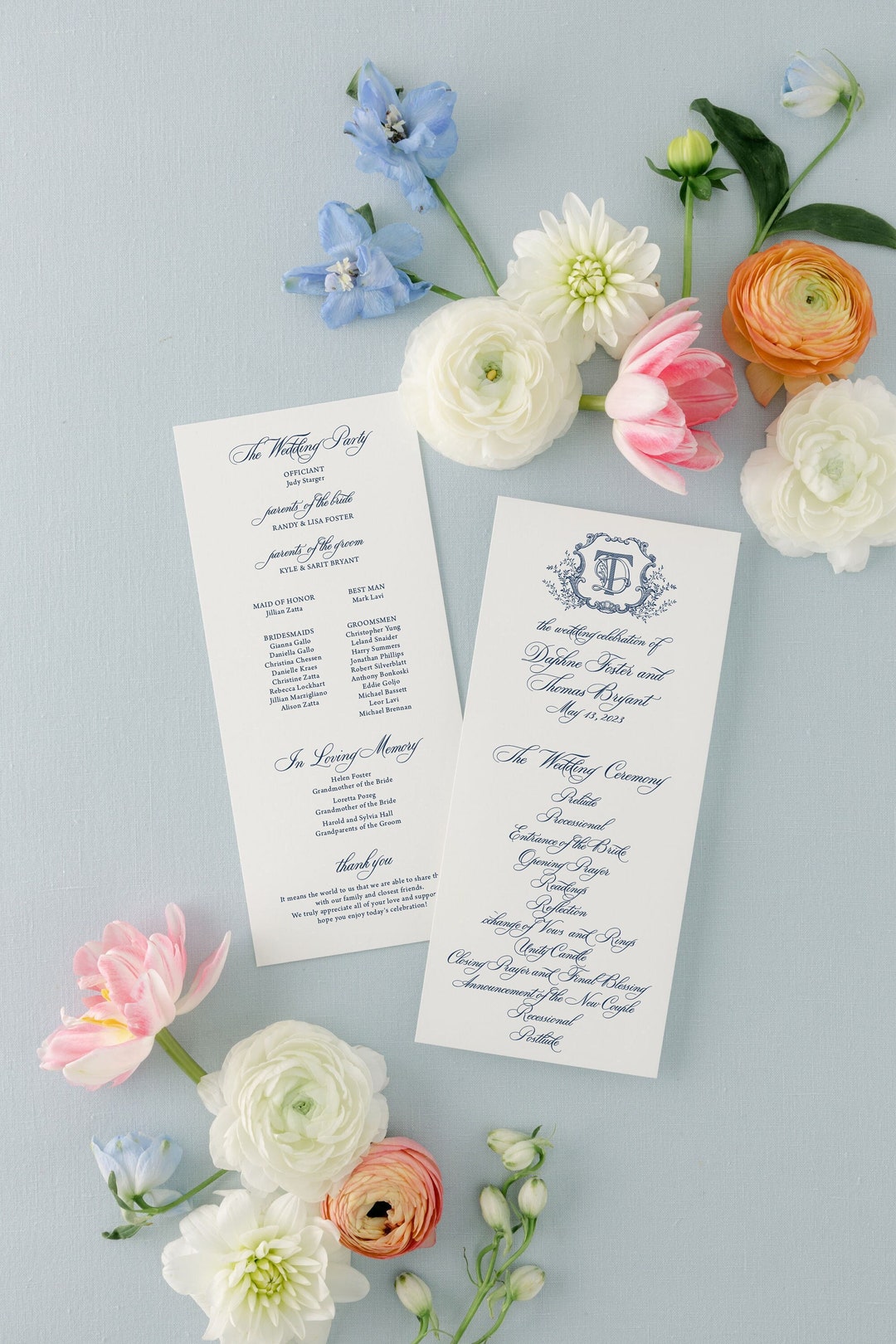 DAPHNE | Classic Wedding Programs With Monogram and Crest, Elegant ...