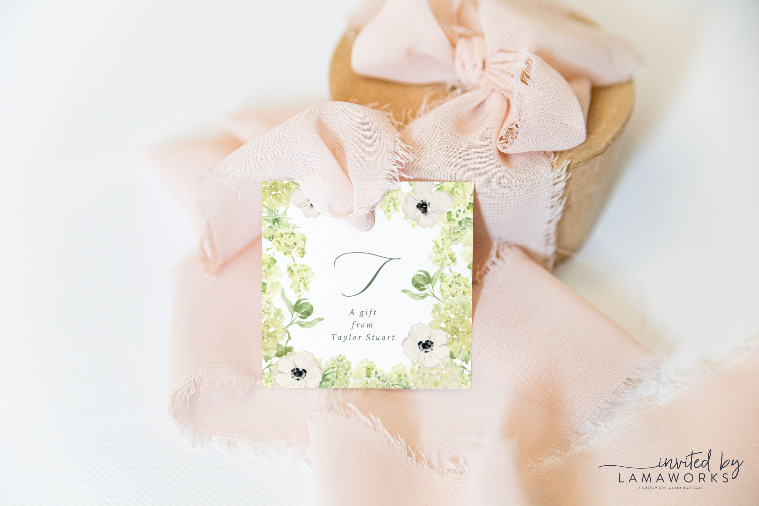 TAYLOR | Square Tag, Hydrangea Monogram Personalized Gift Tag ...