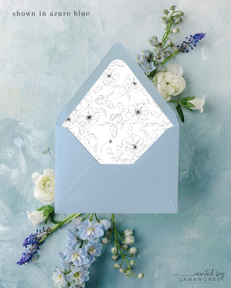 ANEMONE | Black Flowers Envelope Liner, Floral Wedding Invitation Liner ...