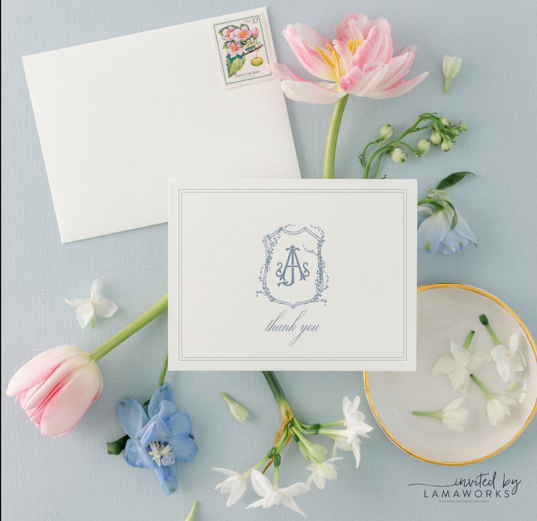 ANNIE | Ornate Monogram Crest Wedding Personal Stationery, Folded Thank ...