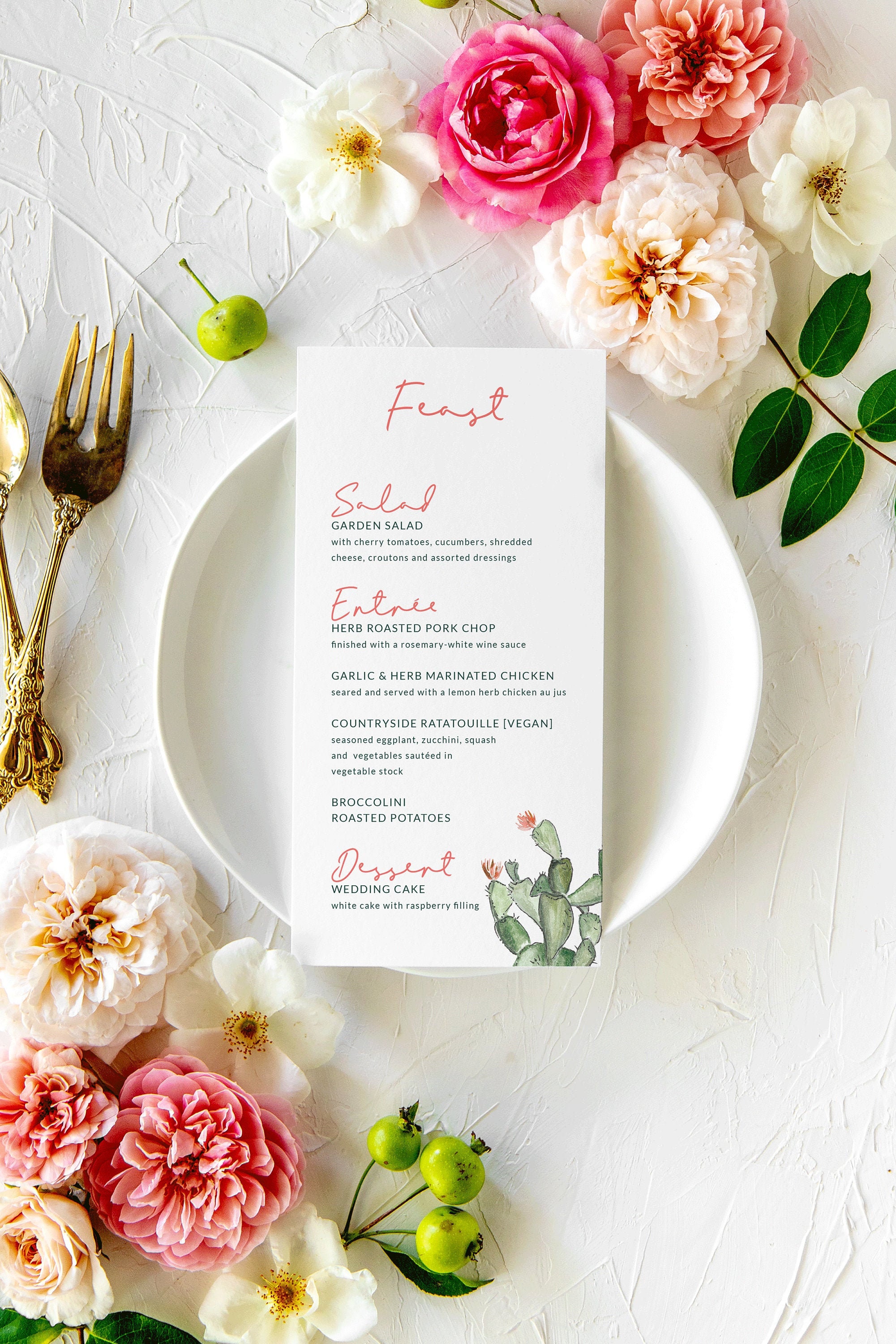 Paper printable boho desert menu modern rust wedding menu Cactus menu ...