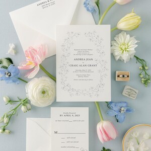 Classic Wedding Invitation Suite With Fine Art Spring Flowers | Printed ...