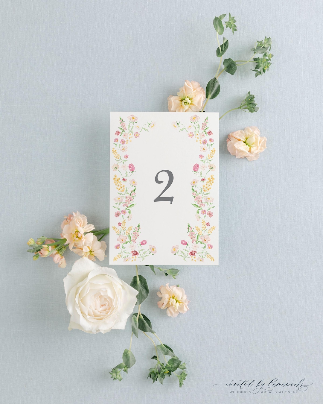 OLIVIA | Pink and Yellow Elegant Wedding Table Numbers Printed, Floral ...
