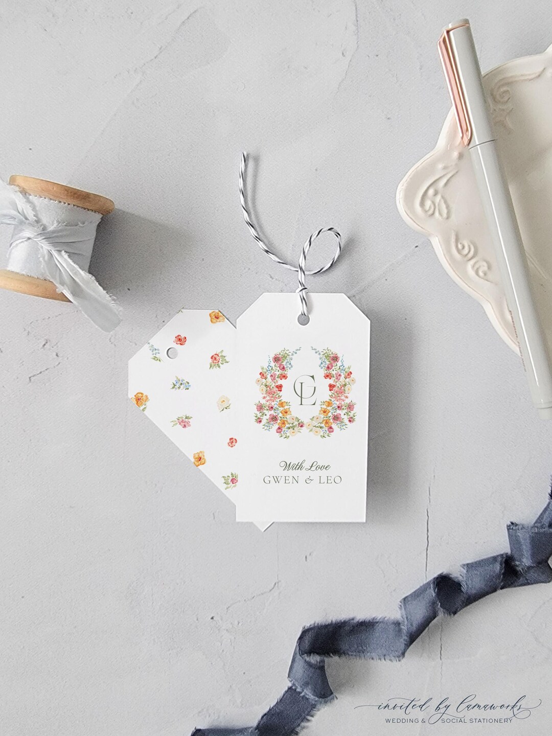 GWEN | Garden Monogram Personalized Gift Tag Set With Pink, Orange and ...