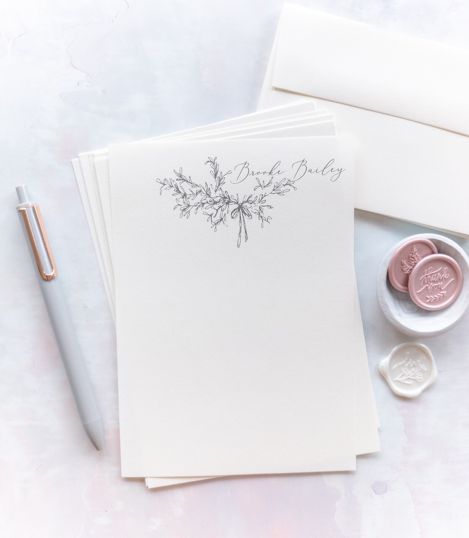 Elegant Pencil Drawn Laurel Custom Letter Writing Stationery | Etsy