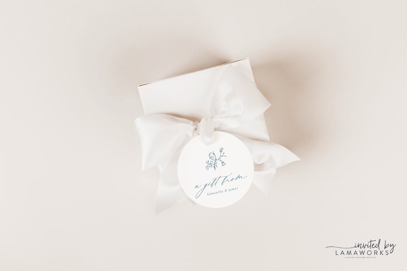 SAMANTHA | Blue Floral Favor Tag, Wedding Gift Tag, Round Thank You Tag ...