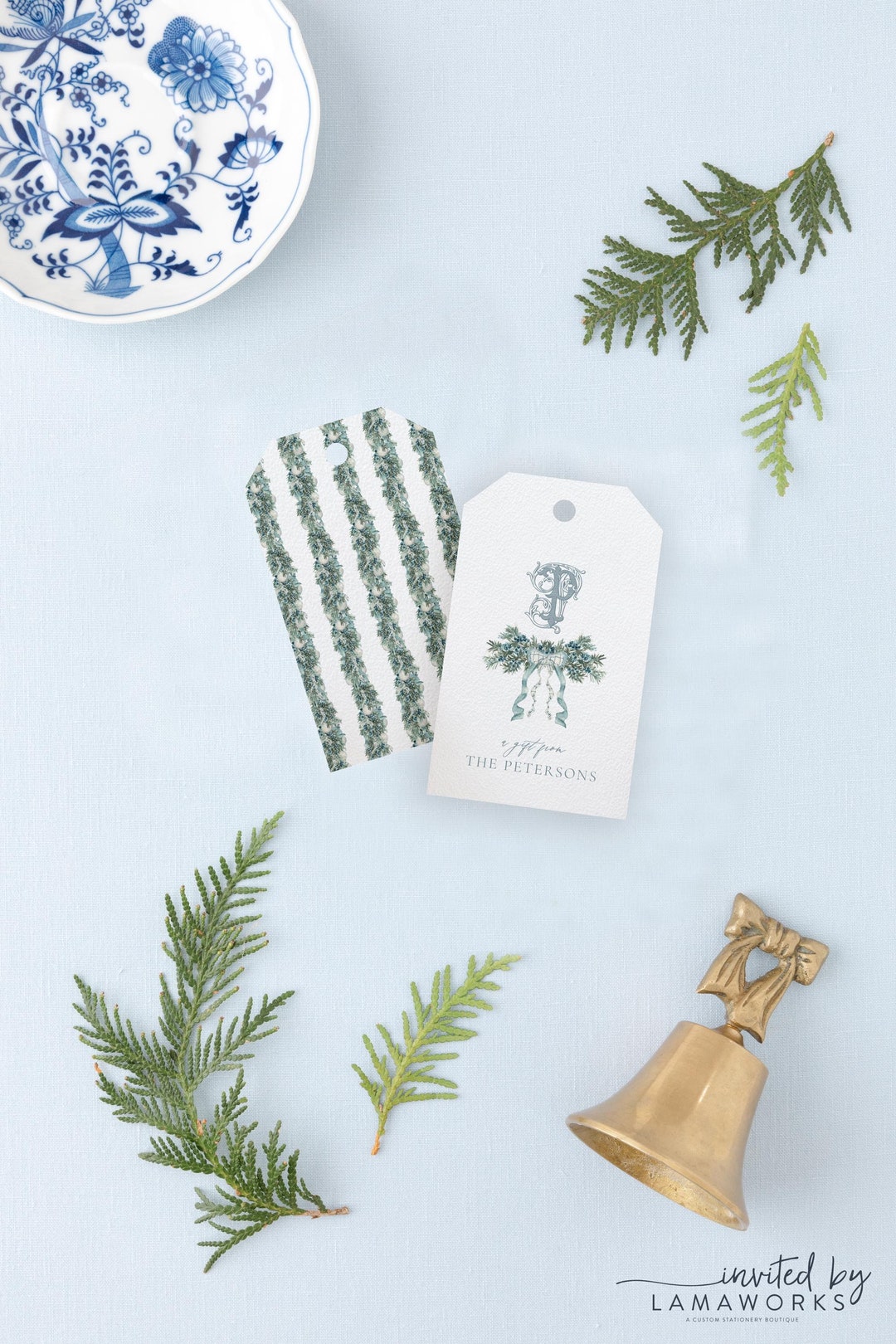 Blue Grandmillenial Christmas Swag Gift Tag | Dusty Blue Watercolor ...