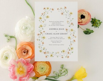 Classic Wedding Invitation Suite With Fine Art Spring Flowers | Printed ...