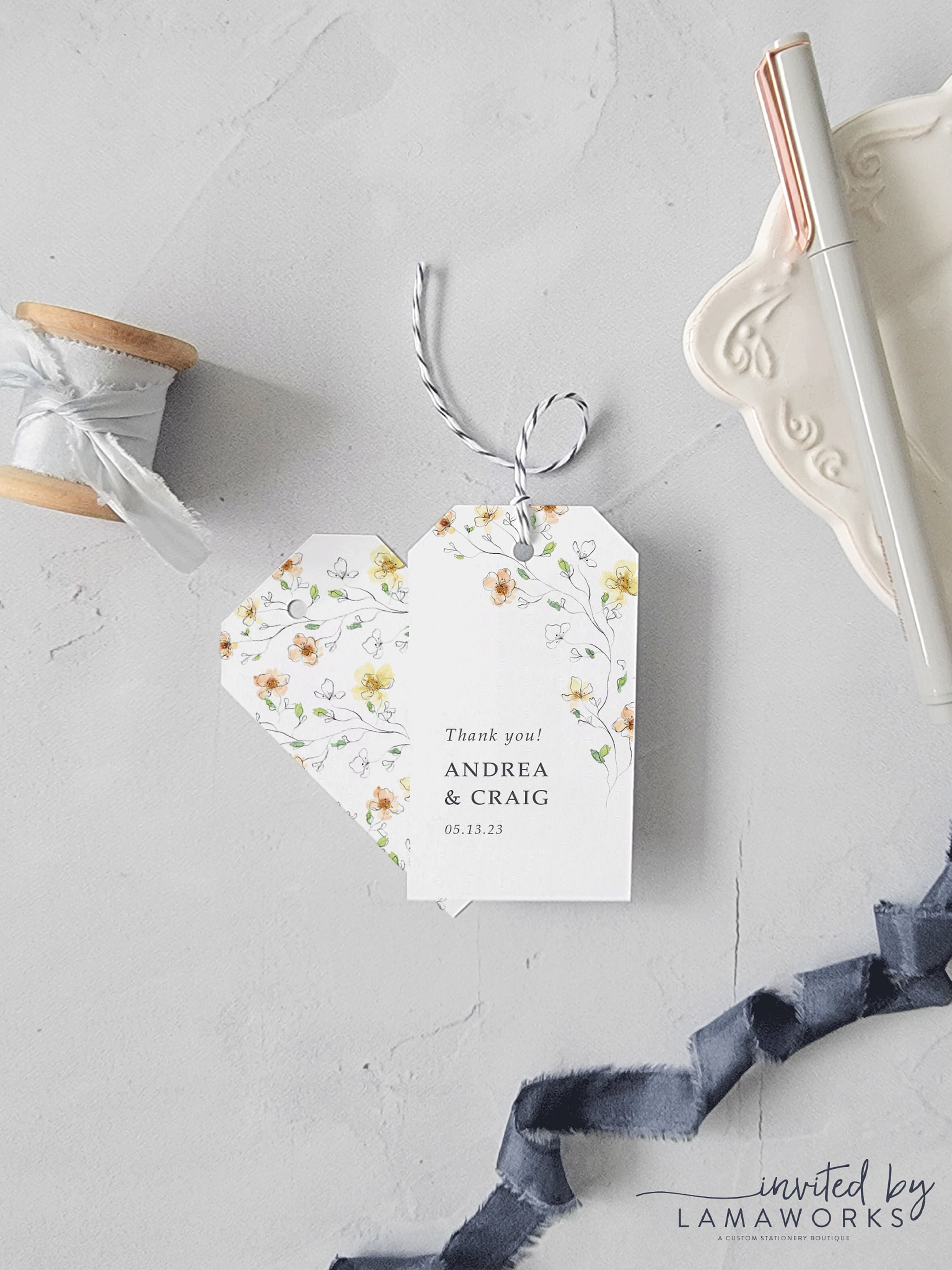 Wedding Welcome Bag Tags - Simple Yellow and Orange Watercolor Floral ...