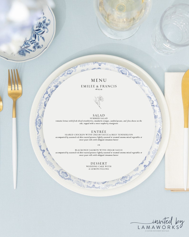 EMILEE | Printed Round Menu Cards With Custom Color - Simple, Classic ...