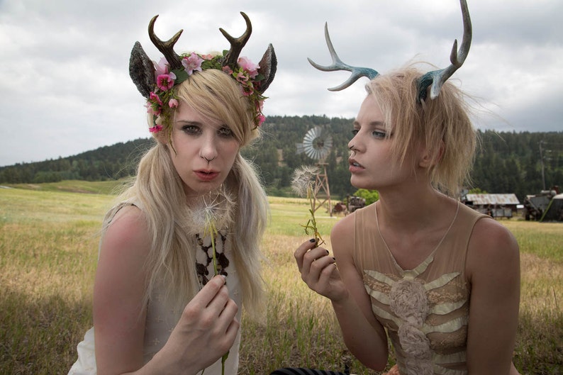 Mini Antler and Ear Flower & Foliage Headpiece - Etsy UK