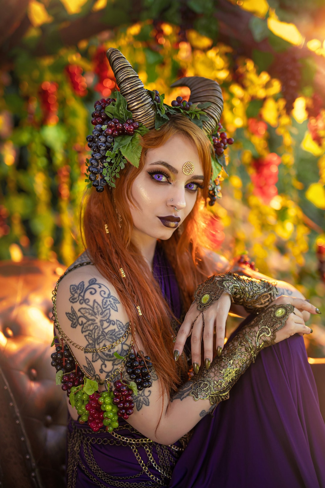 Dionysus Horned Grape & Leaf Headpiece - Etsy