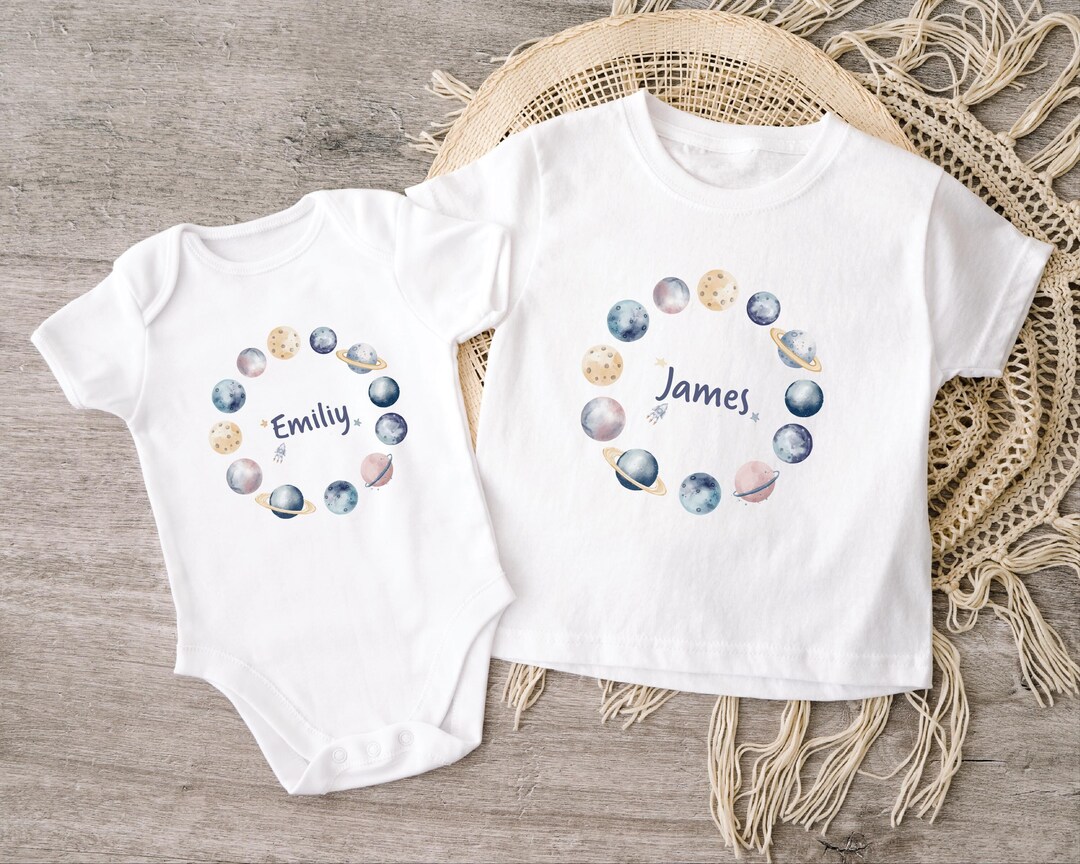 Personalized Space Planets Kids Apparel: Custom Name Bodysuit & Shirt ...