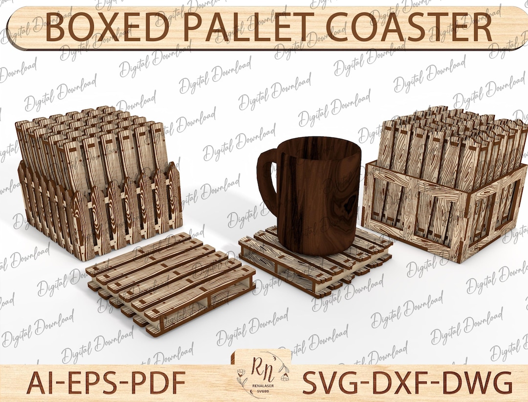 Boxed Pallet Coaster Svg Files, Vector Files for Wood Laser Cutting ...