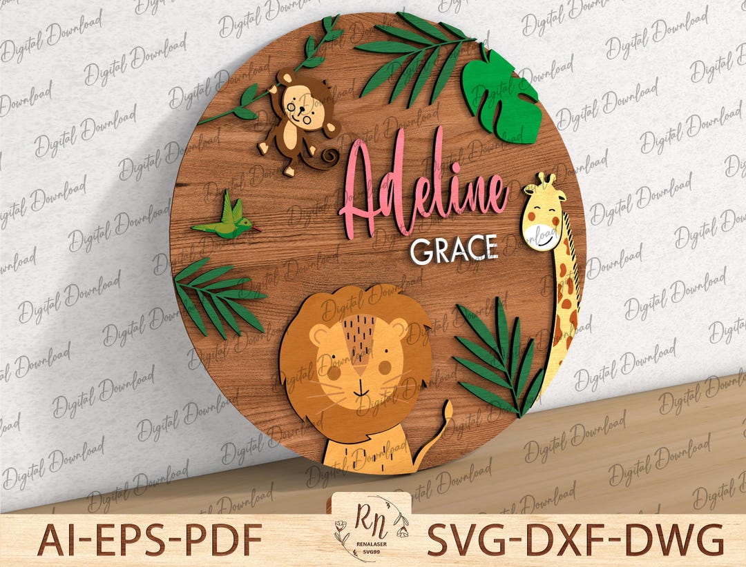 Lion Baby Name Sign SVG, Safari Nursery Decor Svg, Personalized Kids ...