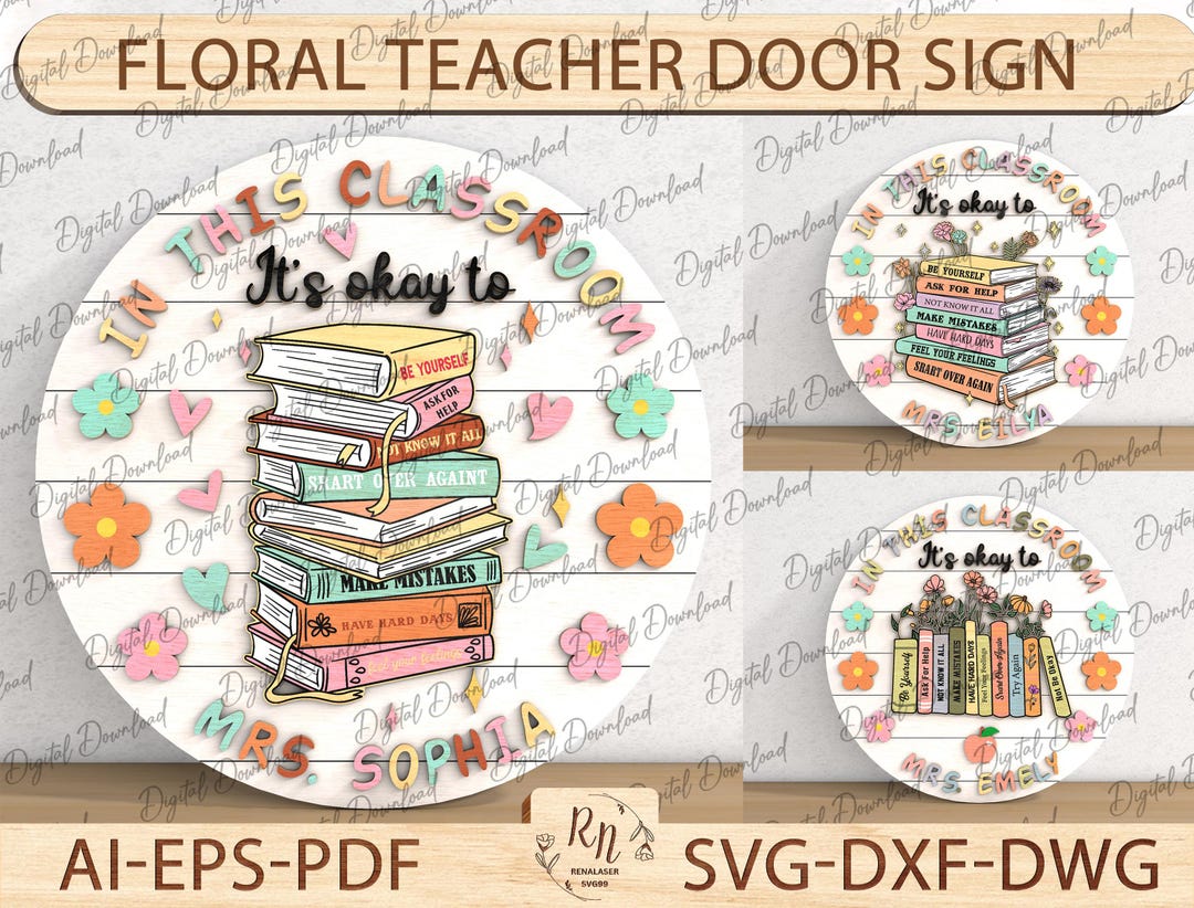 Personalized Teacher Door Sign SVG Teacher Classroom Door Hanger Laser ...