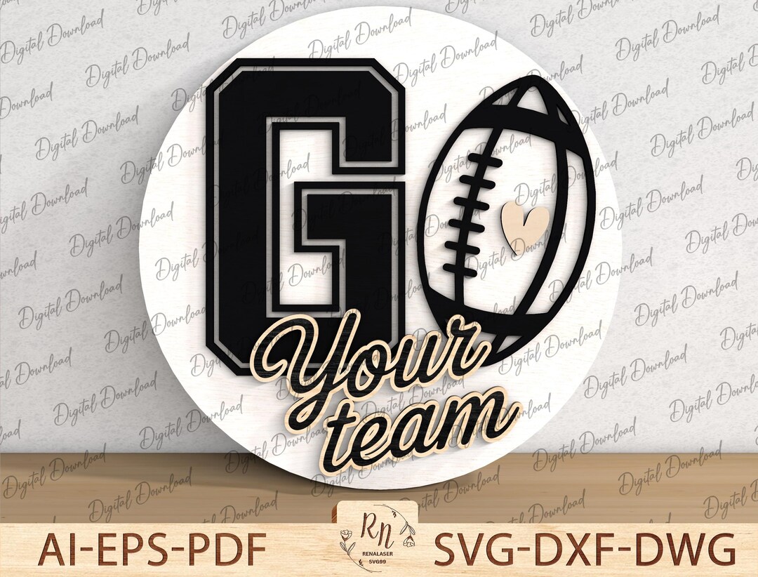 Football Go Team Sign SVG, Round Sports Door Hanger Laser Cut File ...