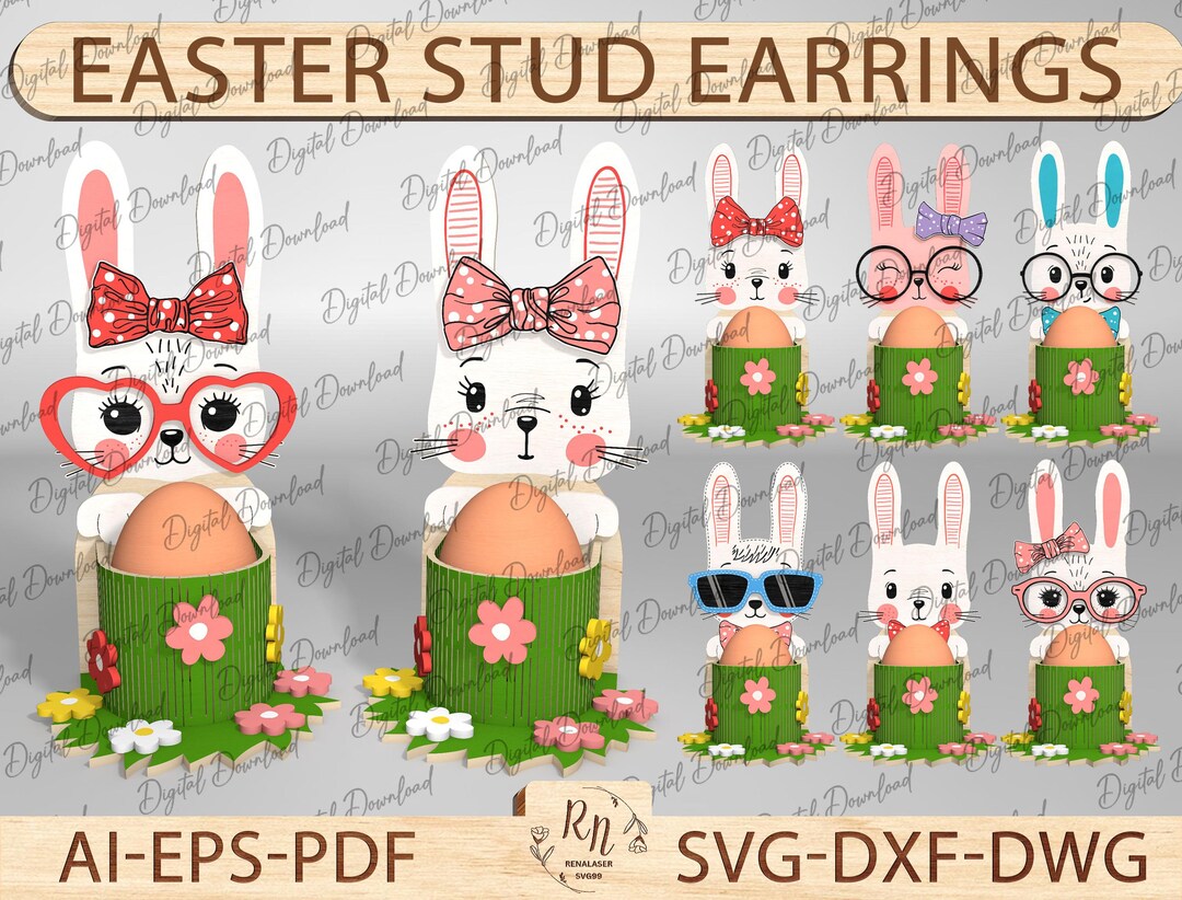 Bunny Easter Egg Holder Laser Cut Svg File, Cute Bunny Card Easter SVG ...