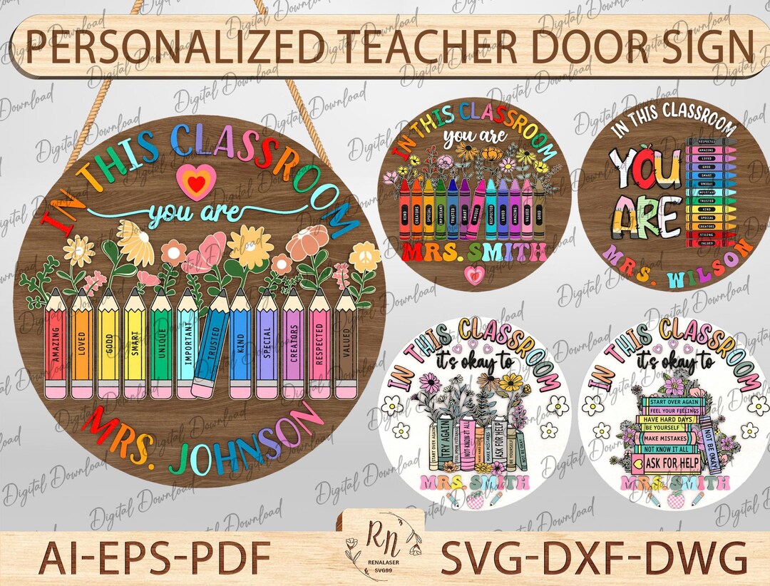 Personalised Teacher Gifts Cut File, Custom Teacher Name Door Sign ...