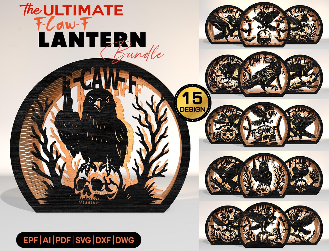 Crow Lantern Bundle SVG, Layered Raven Shadow Box Laser Cut File ...