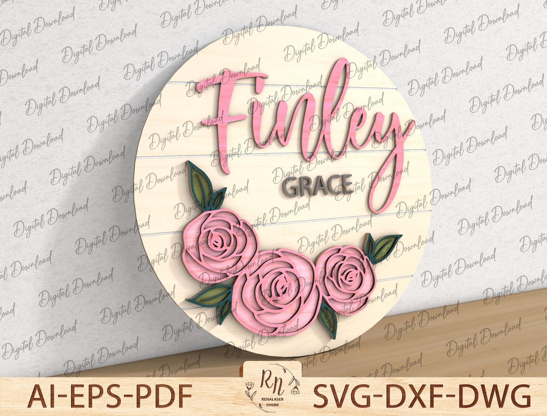 Rose Sign Laser Cut File , Flower Nursery Name Sign SVG, Nursery Wall ...