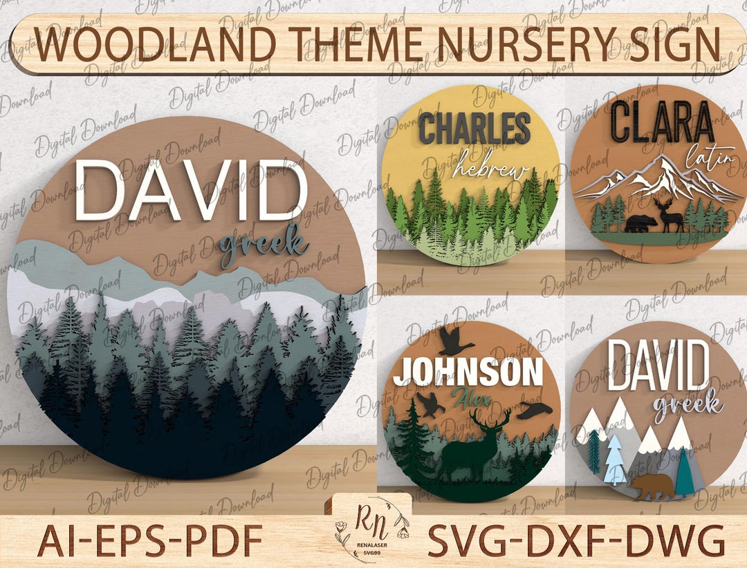 Nursery Decor Woodland Sign Svg, Mountain Wall Art, Woodland Animal ...