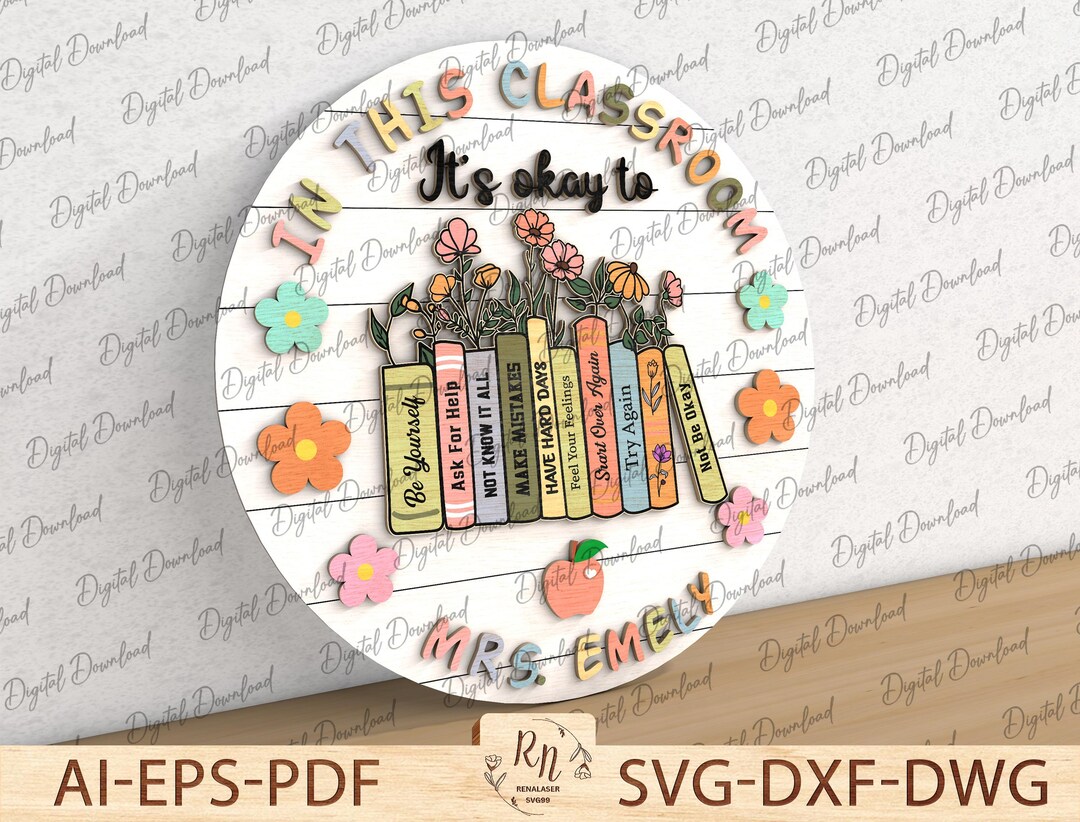 Floral Book Classroom Door Hanger, Custom Teacher Door Sign, Cute ...