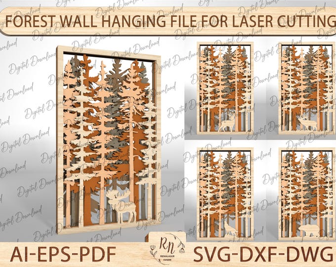 Forest Design for Laser Cutting, Forest Svg Mountain Svg Wall Hanging ...