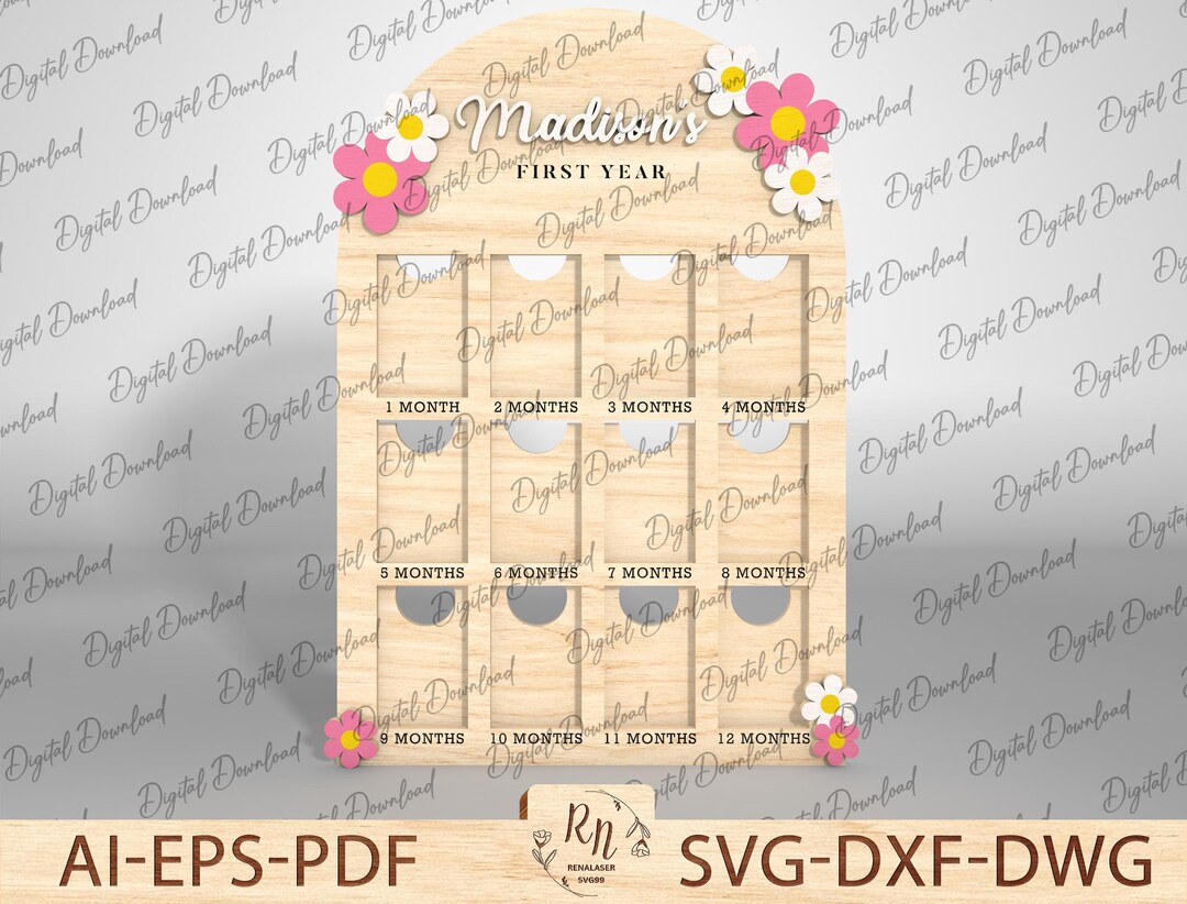 New Baby Chart, Newborn Stats Frame, My First Year Photo Frames Cut ...