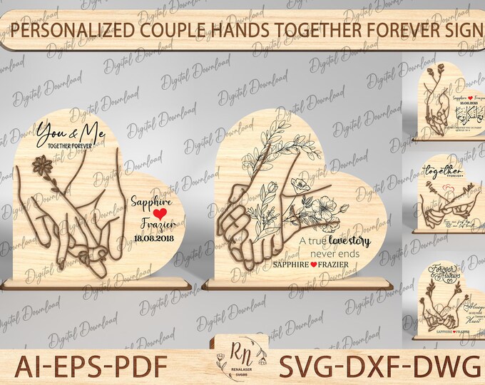 Personalized Couple Hands Together Forever Sign SVG, Gift for Couple ...