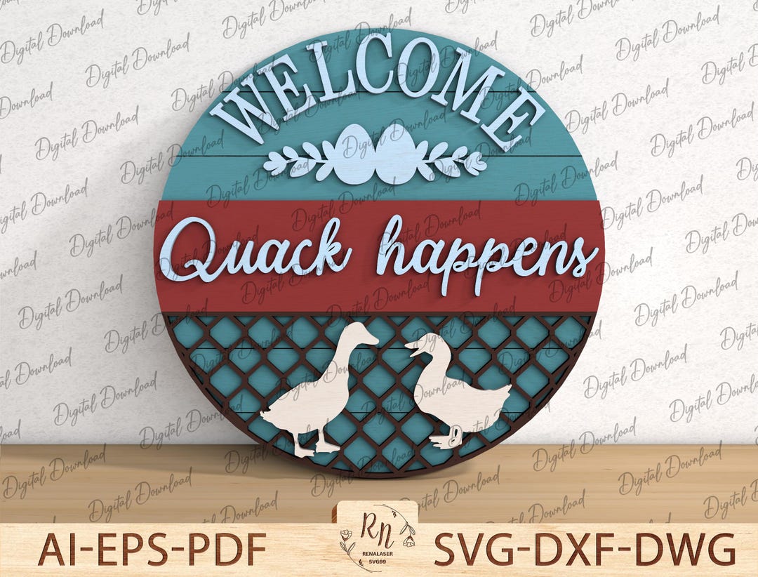 Duck Welcome Sign SVG, Funny Door Hanger Laser Cut File, Welcome Sign ...