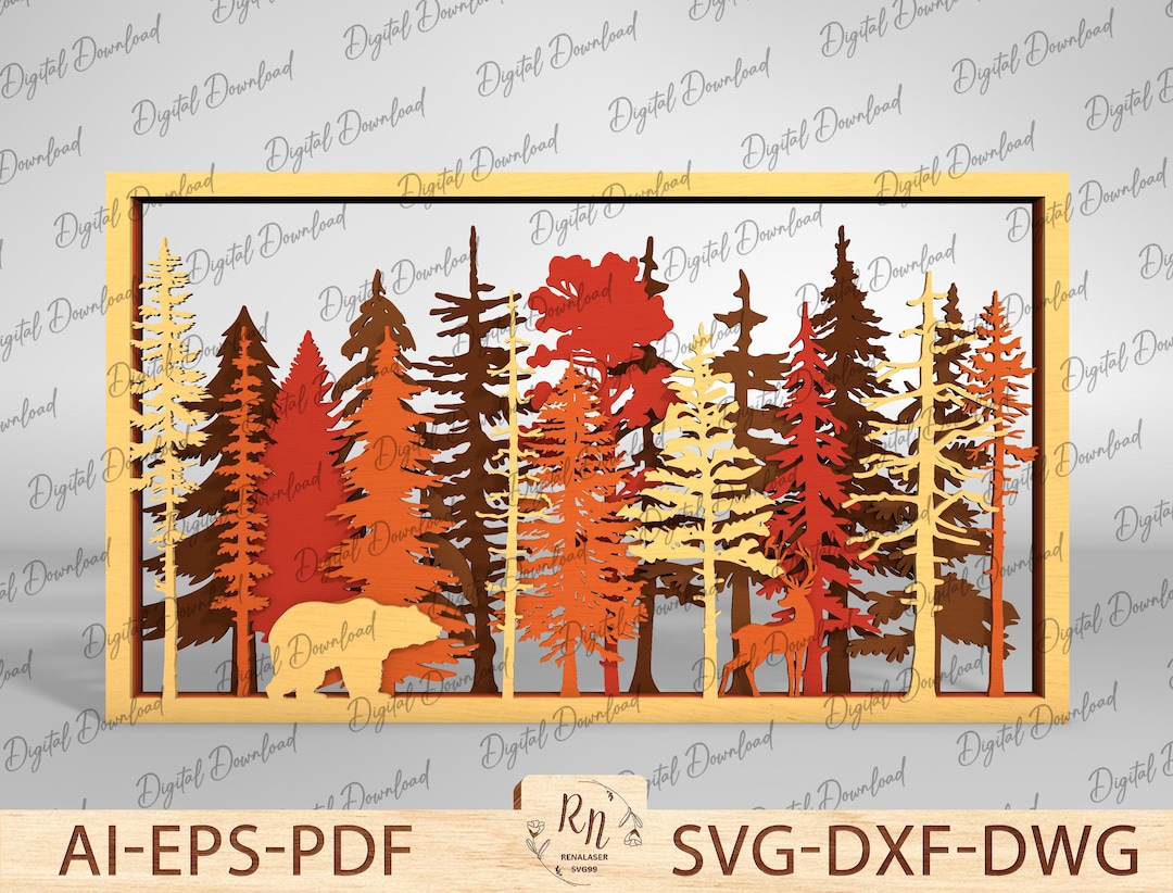 Layered Forest Design for Laser Cutting Svg, 3D Multi Layer Wooden Wall ...