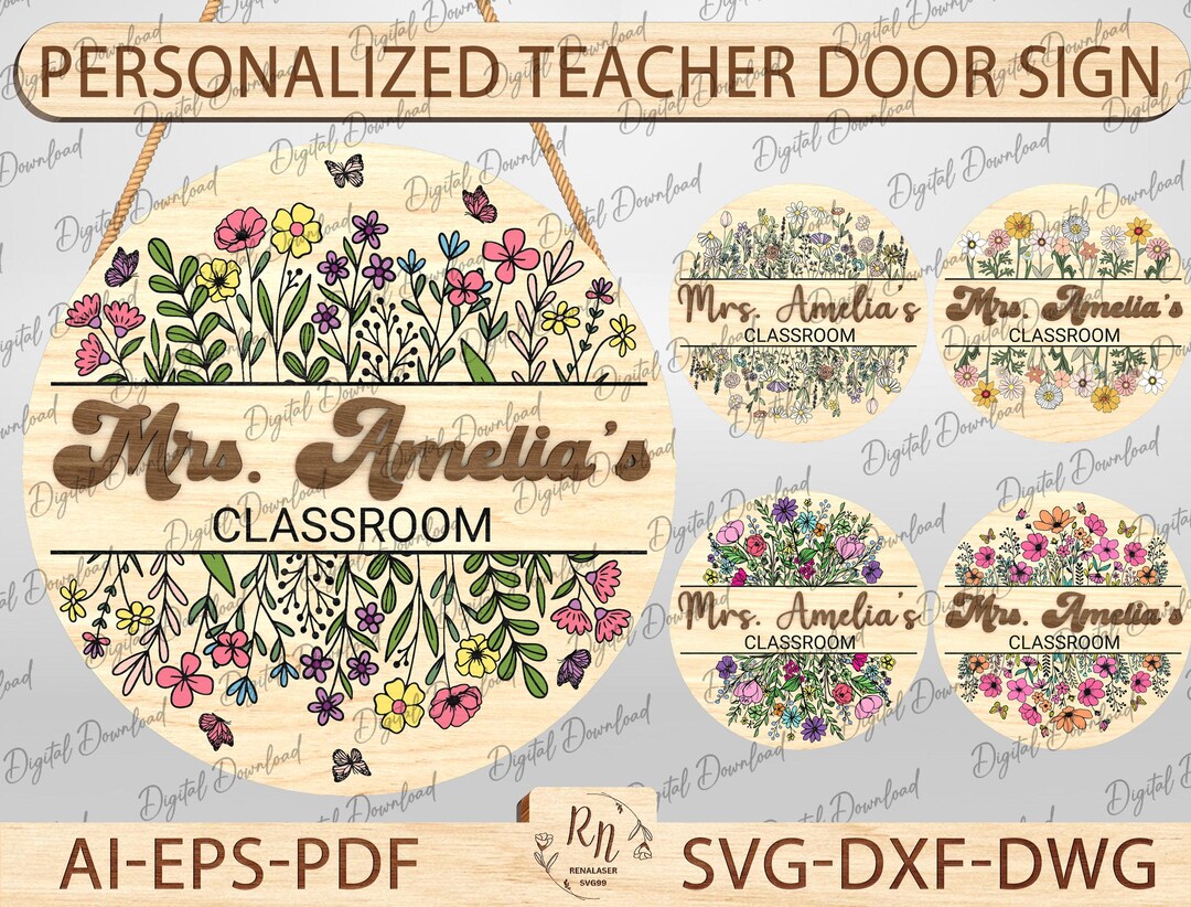 Custom Teacher Name Sign, Personalized Happy Teacher's Day Door Hanger ...