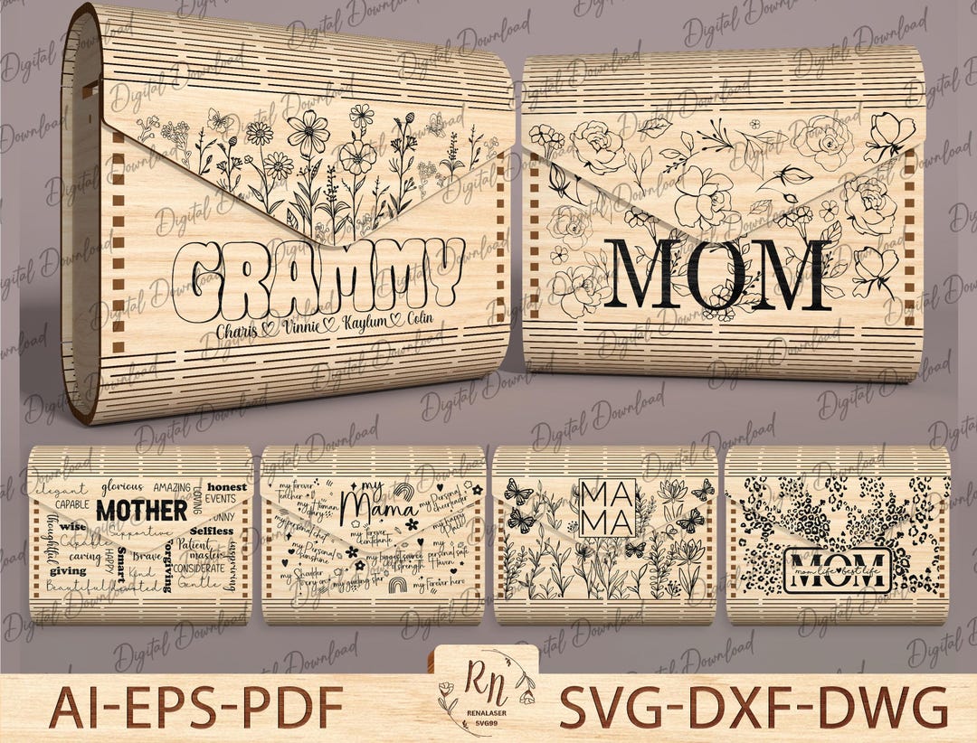 Personalized Elegant Wooden Purse With Floral Pattern, Laser Cut ...