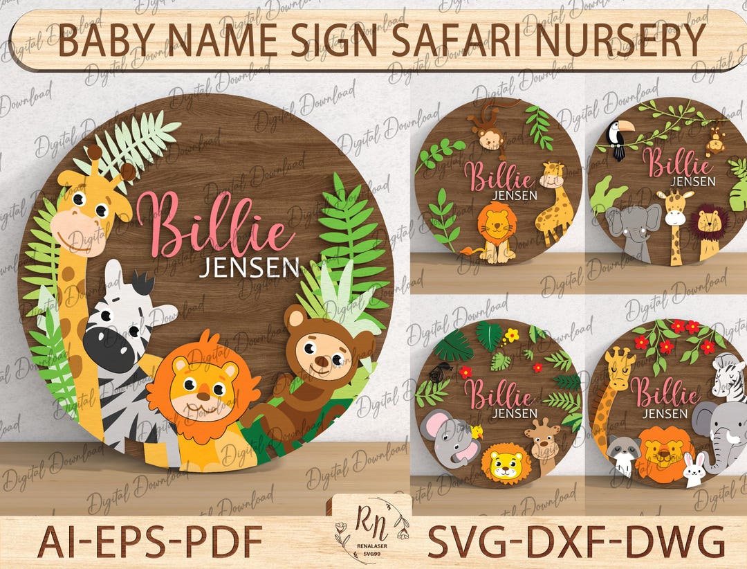 Baby Name Sign SVG Bundle, Nursery Round Sign Animals, Personalized ...