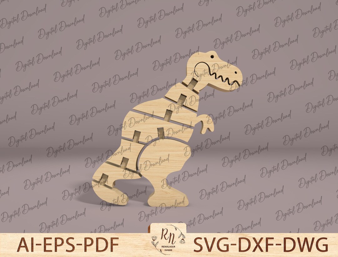 T-REX Wooden Educational Toy Puzzle Laser Cut, Dinosaur Puzzle Laser ...