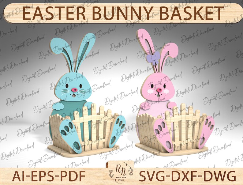 Easter Bunny Wooden Crate Laser Cut File, Easter Treats Box SVG ...
