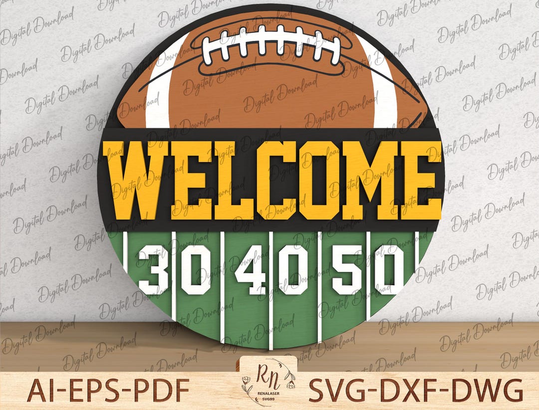 Football Welcome Sign SVG, Round Door Hanger Sports Laser Cut File ...