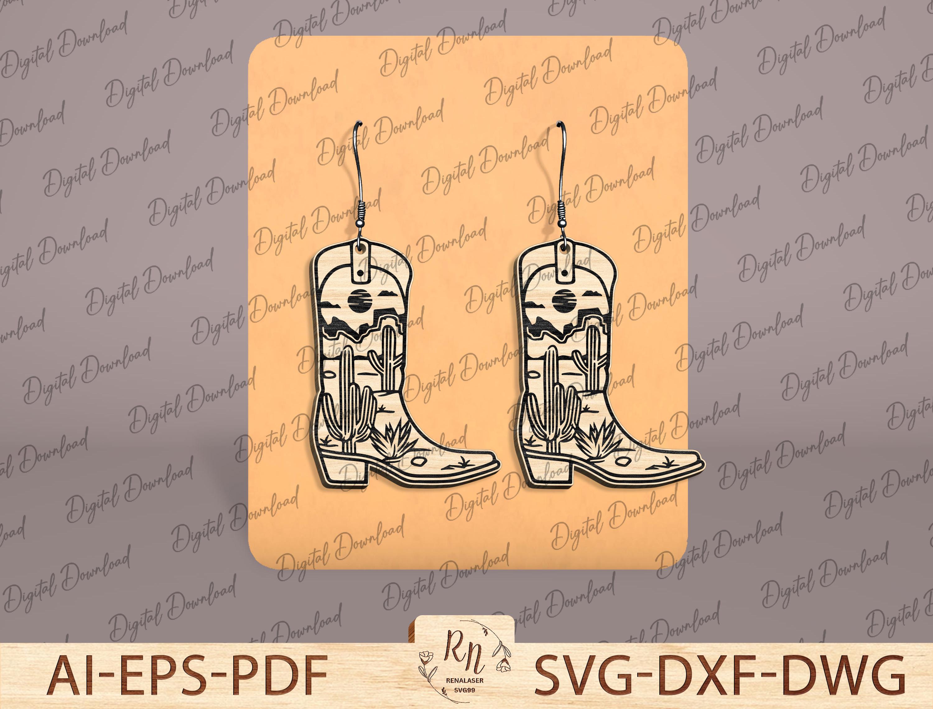 Cowboy Boots Earring SVG Laser Cut Files, Cowgirl Boots SVG, Western ...