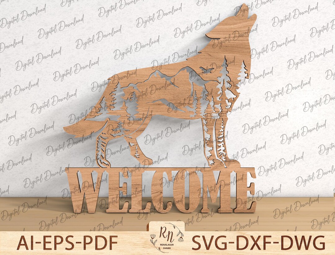 3D Wolf Wooden Engraved Laser Cut File, Wolf SVG, Laser Cut Wooden Wolf ...