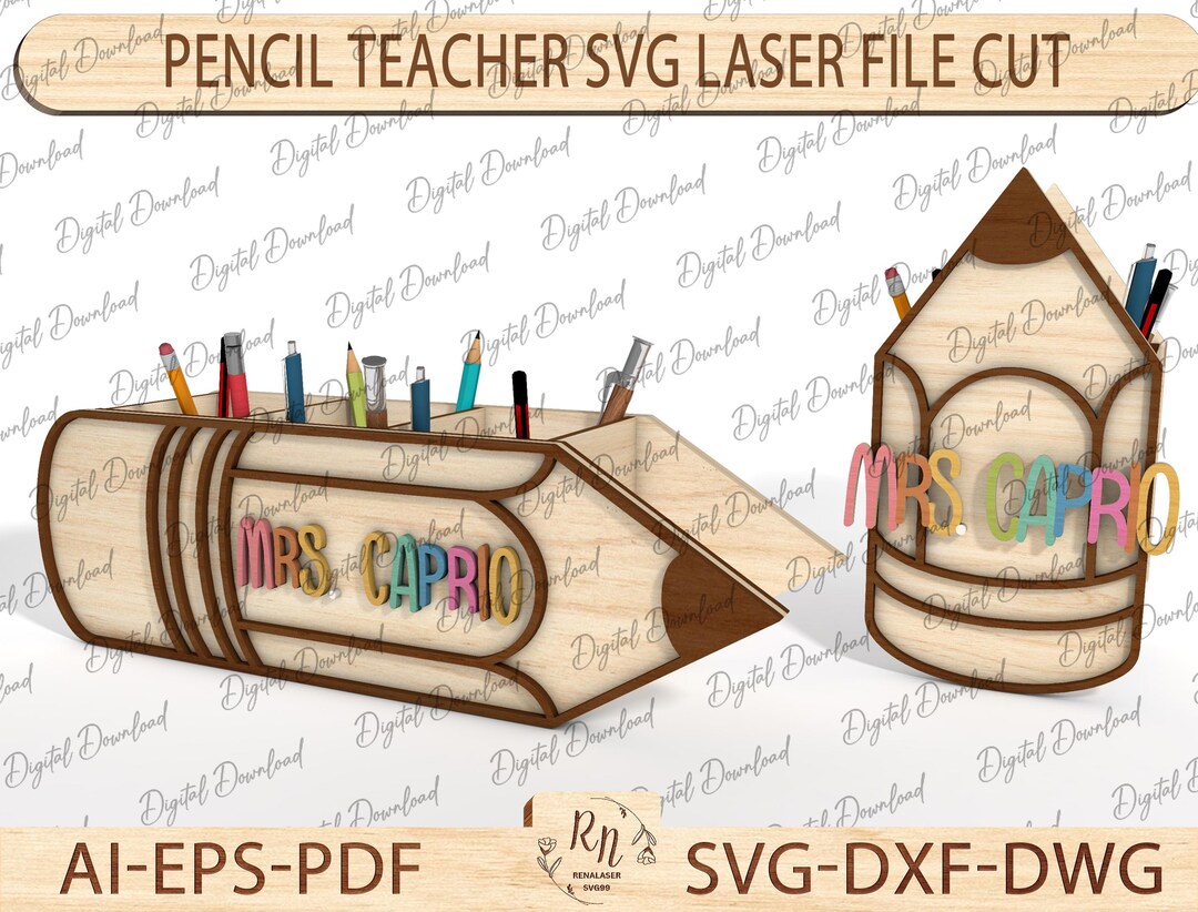 Teacher Pencil Name Sign Laser Cut File, Pencil Monogram SVG, Back to ...