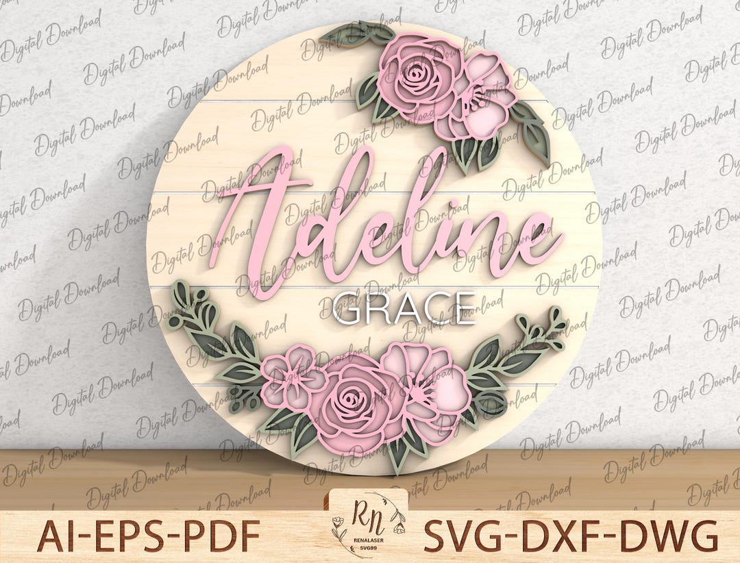 Layered Flower Laser Cut File Svg, Rose Sign Laser Cut File, Door ...