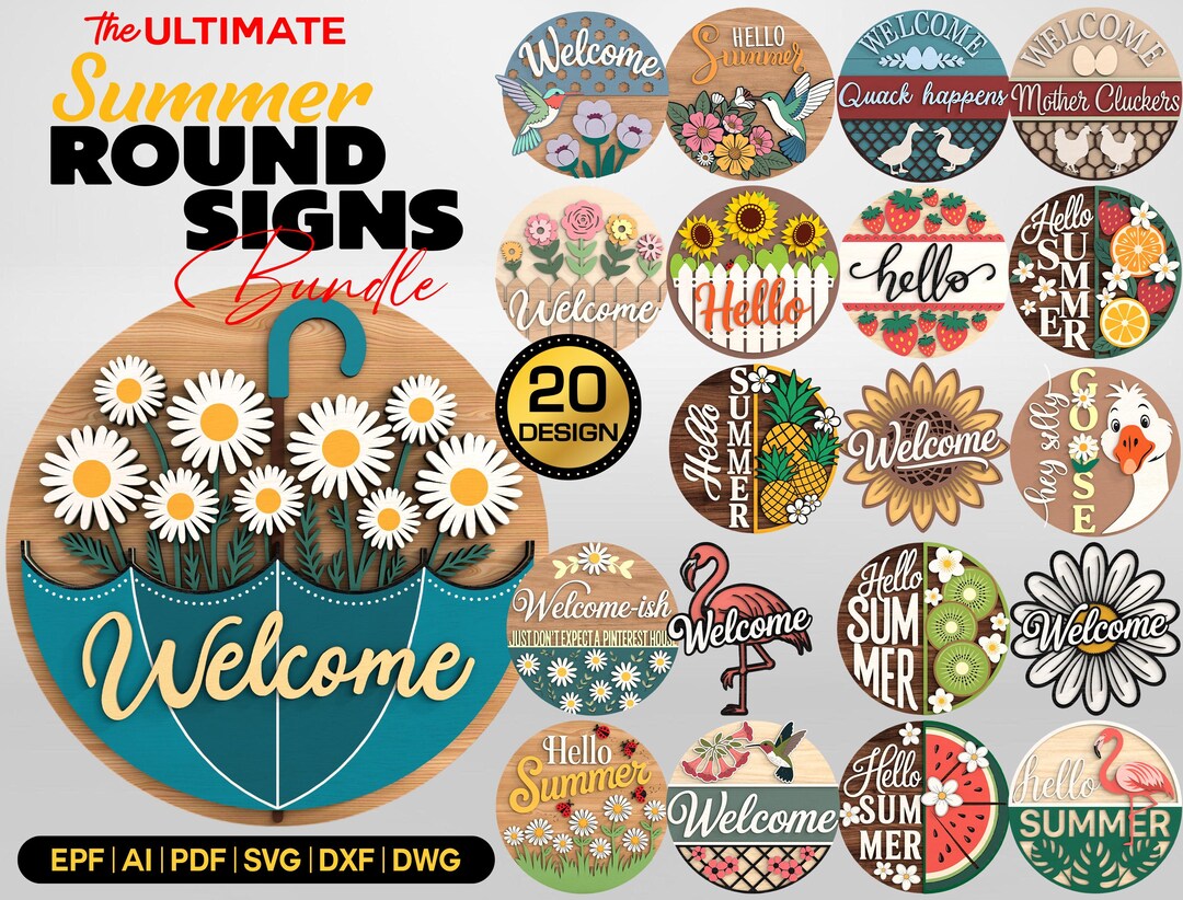 20+ Design Summer Round Door Sign SVG Bundle, Hello Summer & Welcome ...