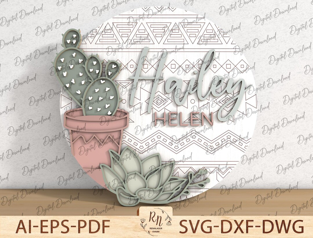 Cactus Door Hanger File SVG, Succulent Door Sign Svg, Cactus and ...