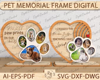 Memorial Pet Photo Frame Digital Laser Cut File,dog Paw Print Picture ...