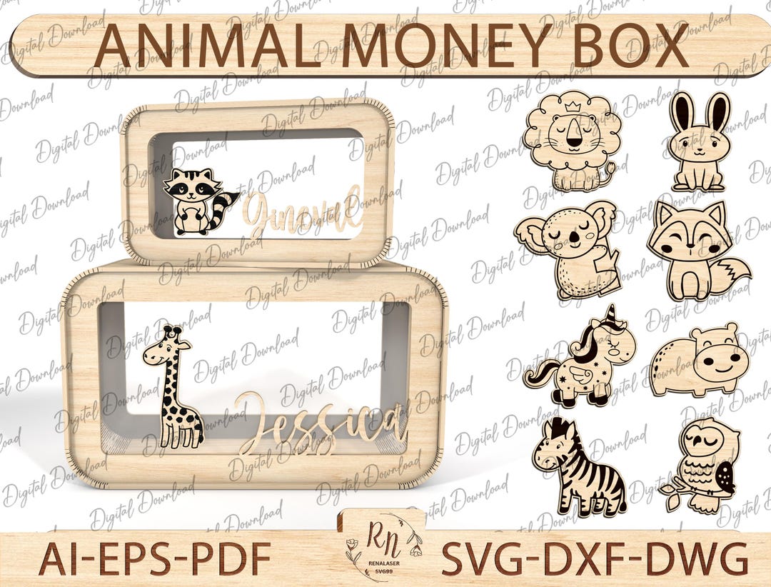 Personalised Animal Kids Piggy Bank Svg, Personalized Piggy Bank for ...